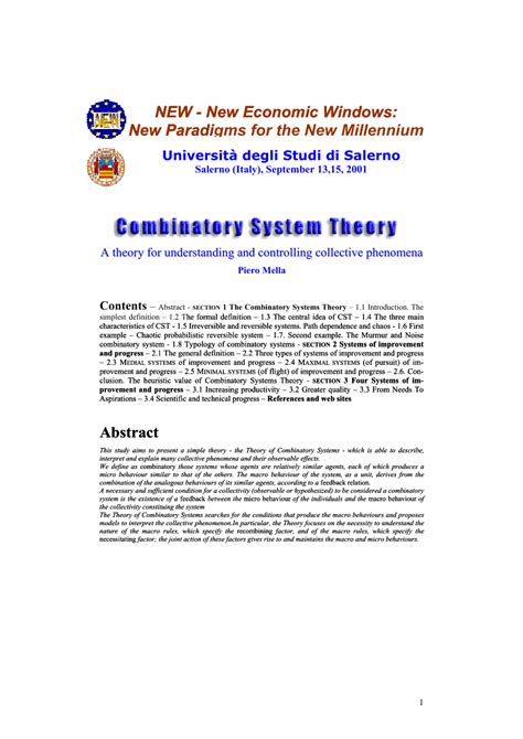 Pdf Combinatory System Theory A Theory For Understanding And