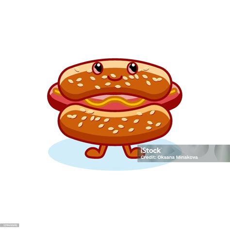 흰색 배경에 격리 된 플랫 핫도그 그림입니다 케첩과 겨자를 곁들인 귀여운 캐릭터 샌드위치 포스터 배너 메뉴 브로셔 웹에 대한