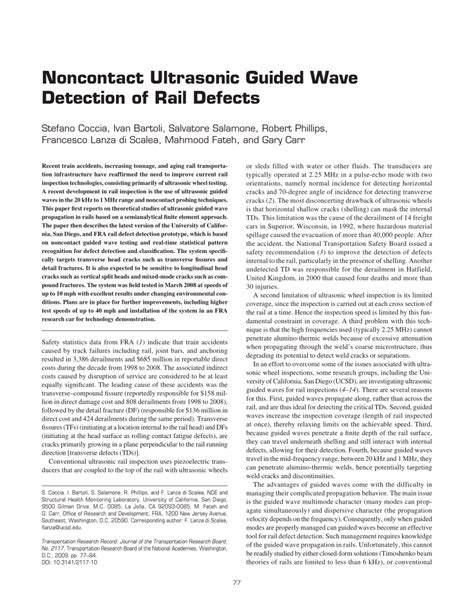 Pdf Noncontact Ultrasonic Guided Wave Detection Of Rail Defects
