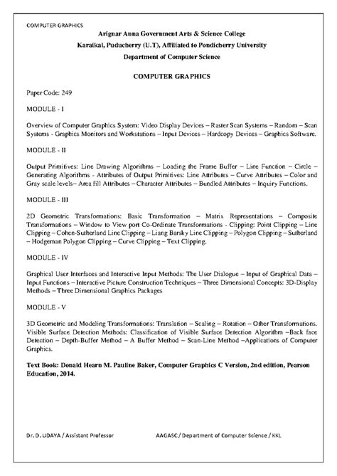 Computer Graphics Notes Arignar Anna Government Arts And Science