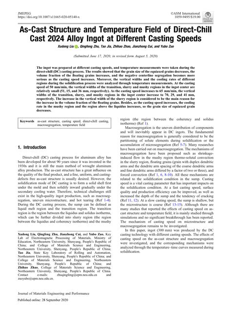 Pdf As Cast Structure And Temperature Field Of Direct Chill Cast 2024