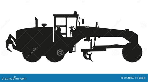 Motor Grader Silhouette Heavy Machinery For Construction And Mining Cartoon Vector