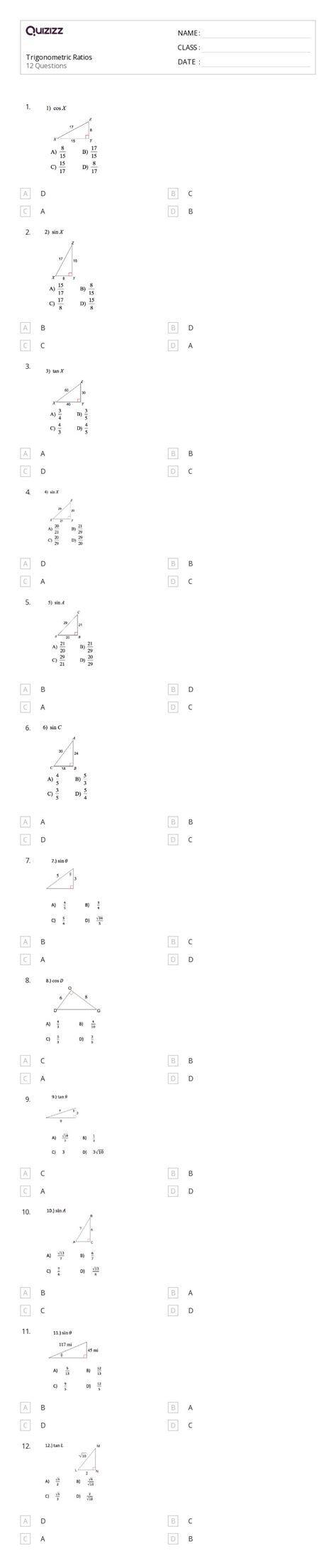 50 Derivatives Of Trigonometric Functions Worksheets For 9th Grade On