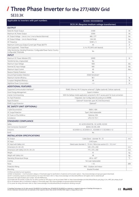 Solaredge Se33 3k 33 3kw 33 300w Three Phase Grid Inverter With Dc Safety Unit Spd Ii