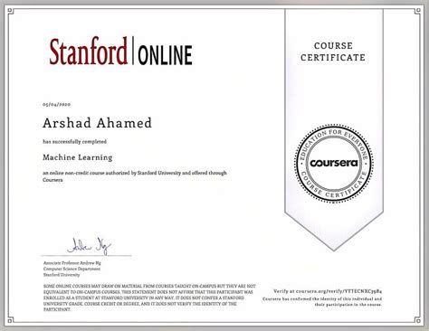 Arshad Ahamed On Linkedin Machine Learning Course From Stanford University Coursera