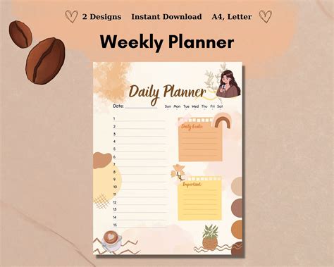 Printable Planner Coffee Themed Digital Daily Planner Cozy Daily