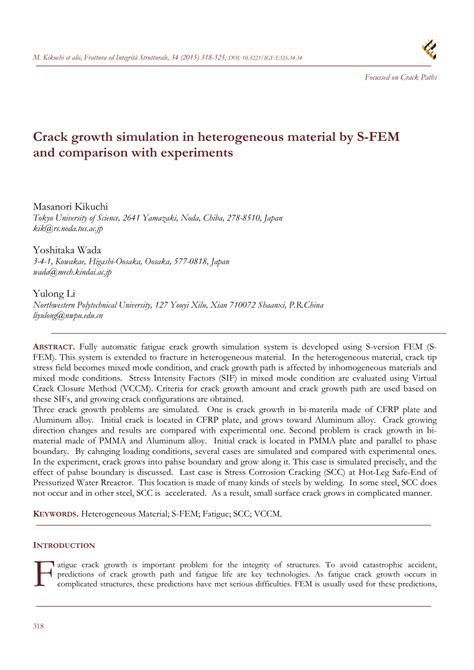 Pdf Crack Growth Simulation In Heterogeneous Material By S Fem And Comparison With Experiments