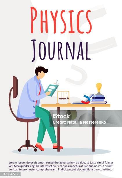 물리 저널 포스터 벡터 템플릿입니다 과학자는 직장에서 읽습니다 브로셔 표지 소책자 페이지 컨셉 디자인과 평면 일러스트 광고 전단지 전단지 배너 레이아웃 아이디어 A4 용지에