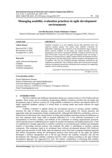 Managing Usability Evaluation Practices In Agile Development