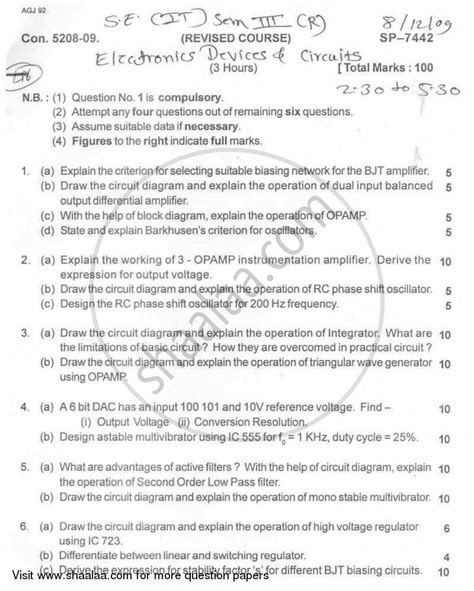 Electronic Devices And Circuits 2009 2010 Be It Information Technology Semester 3 Se Second