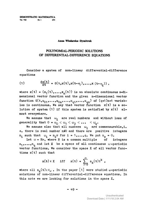 Pdf Polynomial Periodic Solutions Of Differential Difference Equations