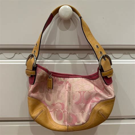 Coach Pink Canvas Signature Hobo Y2k Handbag • Depop
