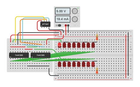 Circuit Design Shift Register Con Attiny Ic 74hc595 Tinkercad