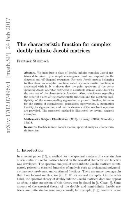Pdf The Characteristic Function For Complex Doubly Infinite Jacobi Matrices