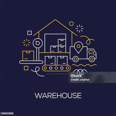 일러스트 웨어하우스 개념의 벡터 집합입니다 웹 페이지 배너 포스터 인쇄 등을 위한 라인 아트 스타일 배경 디자인 벡터