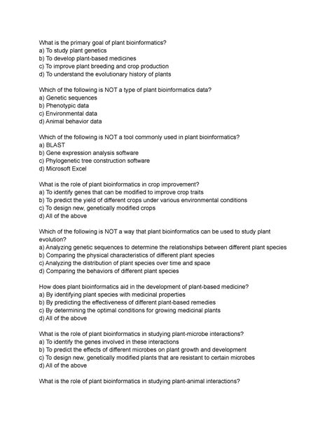 Plant Bioinformatics Quiz What Is The Primary Goal Of Plant