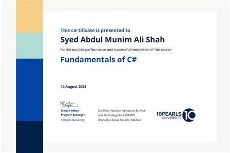 Syed Abdul Munim Ali Shah On Linkedin Csharp 10pearlsuniversity Learningjourney Techskills