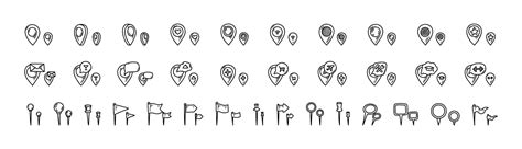 Navigation Pinpoint Location Map Pins Doodle Sketch Vector Illustration Big Set Of Hand Drawn