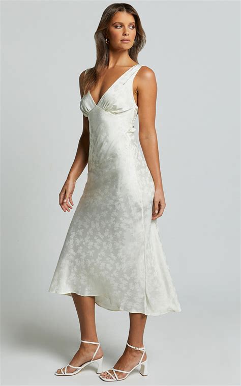 Cohen Midi Dress Jacquard Satin Midi Dress In Cream Showpo Usa