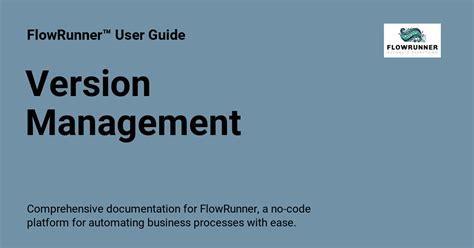 Version Management Flowrunner™ User Guide Version Management Flowrunner™ User Guide