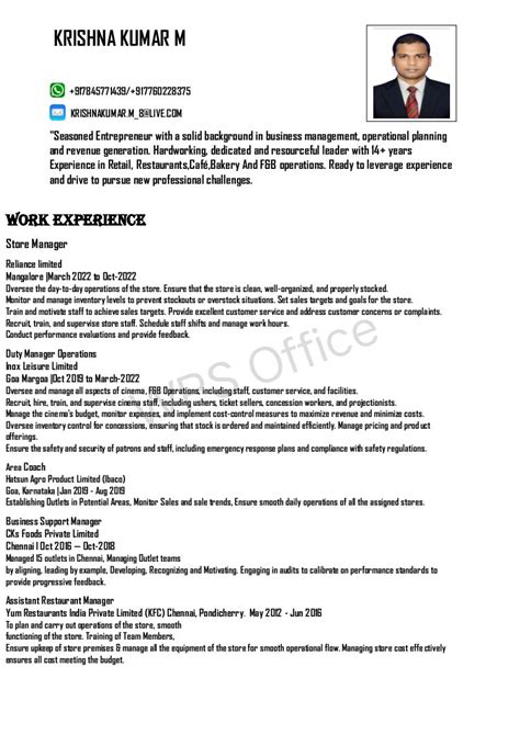 Krishna Kumar M On Linkedin Seeking Exciting Opportunities In Qsr Retail Store Cafe Or Bakery…