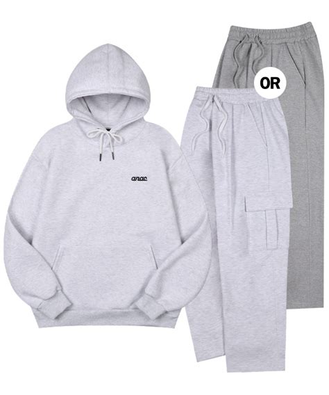 Set 에센셜 자수 후드티2타입 와이드 팬츠 셋업 에이블리