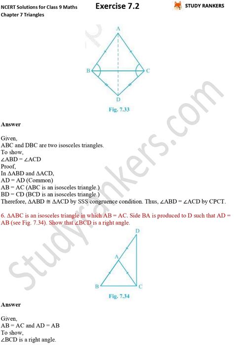 Ncert Solutions For Class 9 Maths Chapter 7 Triangles Exercise 7 2