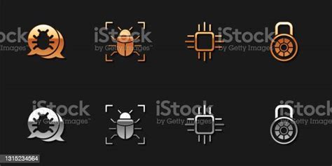시스템 버그 마이크로 회로 Cpu 및 안전 조합 잠금 아이콘프로세서를 설정합니다 벡터 Cpu에 대한 스톡 벡터 아트 및 기타 이미지 Cpu 강철 금 금속 Istock