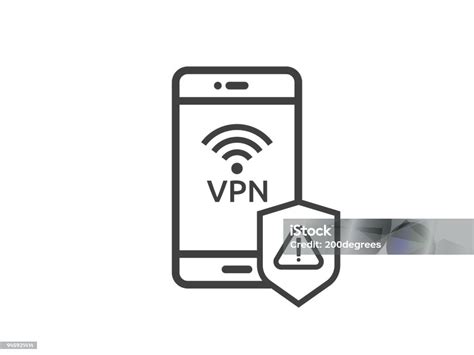 주의 경고 기호로 느낌표 경고 표지판입니다 선 인터넷 Vpn 보안 보호 개념 벡터 일러스트 레이 션에 대 한 아이콘을 방패 Vpn에 대한 스톡 벡터 아트 및 기타 이미지