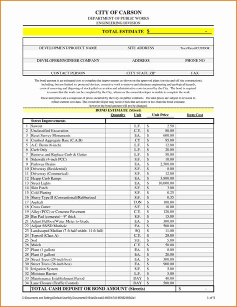 Construction Estimating Spreadsheet Template Inspirational Inside Construction Estimating