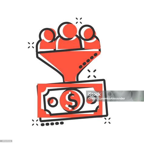 리드 관리 만화 스타일에서 아이콘입니다 사람 돈 벡터 만화 그림 그림 깔 데 기 대상 클라이언트 비즈니스 개념 스플래시 효과입니다 개념에 대한 스톡 벡터 아트 및 기타