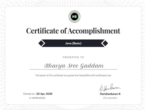 java hackerrank certificate coding learning developerjourney… bhavya sree gaddam