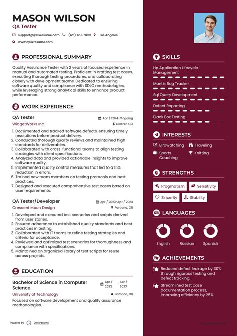 Qa Tester Cv Resume Qa Tester Qwikresume
