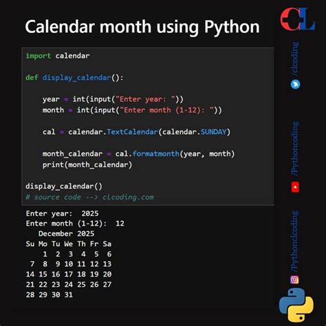 Calendar Month Using Python In 2024 Learn Computer Coding Coding