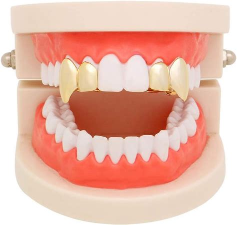 2 Pcs 18k Gold Plated Double Tooth Cap Hip Hop Teeth Grillz Vampire