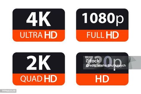 현대 기술 징후 4k 울트라 Hd 2k 쿼드 Hd 1080p 풀 Hd 및 720p Hd 벡터 일러스트 기호 모니터 디스플레이