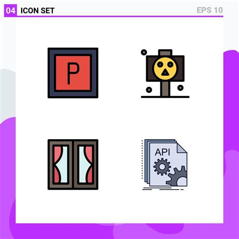 Filledline Flat Color Pack Of 4 Universal Symbols Of Parking Home Halloween Buildings Api