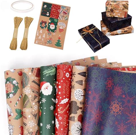 Amazon Esjnnk ラッピングペーパー クリスマス 包装紙 6枚入り 5070cm 大判 ギフト包装 クラフト クリスマスプレゼント 包装紙 贈り物 梱包材 おしゃれ ラッピング