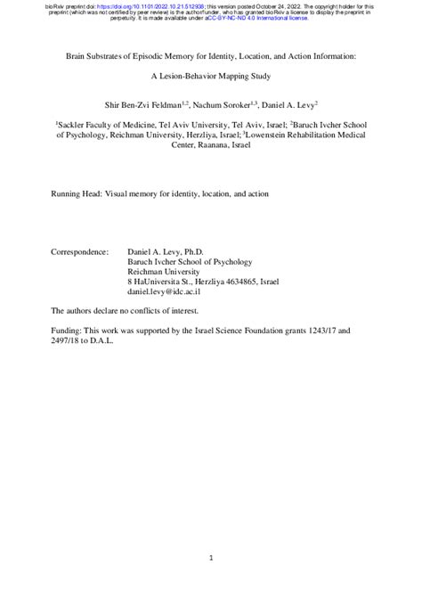 Pdf Brain Substrates Of Episodic Memory For Identity Location And Action Information A