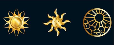 황금 추상 태양 로고의 컬렉션 프리미엄 벡터