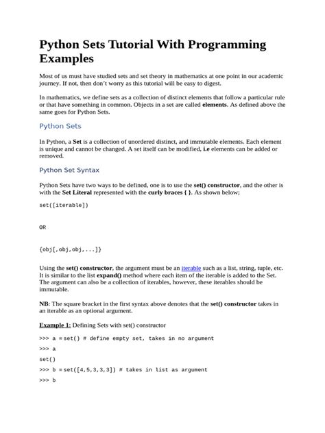 Python Sets Tutorial Pdf