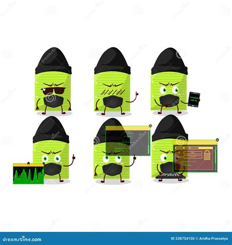 A Hacker Green Sticky Notes Character Mascot With Stock Vector Illustration Of Cartoon