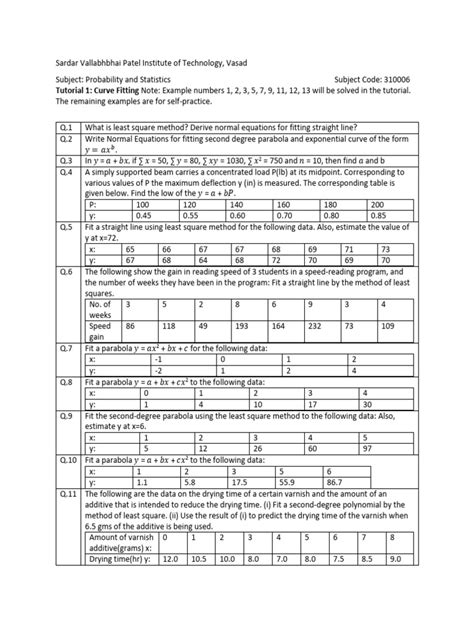Tutorial 1 Curve Fitting Pdf Least Squares Ordinary Least Squares