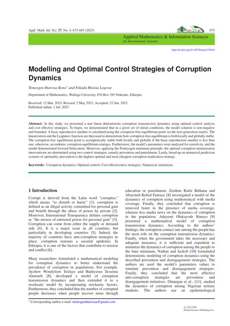 Pdf Modelling And Optimal Control Strategies Of Corruption Dynamics