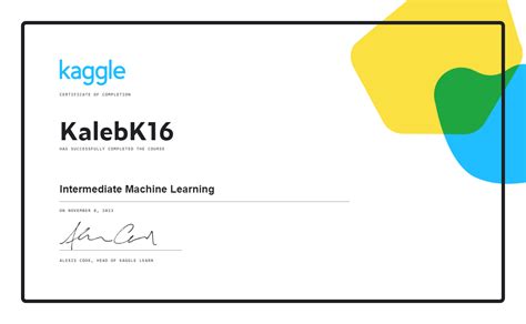 Kalebk16 Completed The Intermediate Machine Learning Course On Kaggle