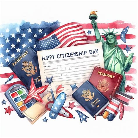 Us Citizenship Watercolor Illustration Premium Ai Generated Image