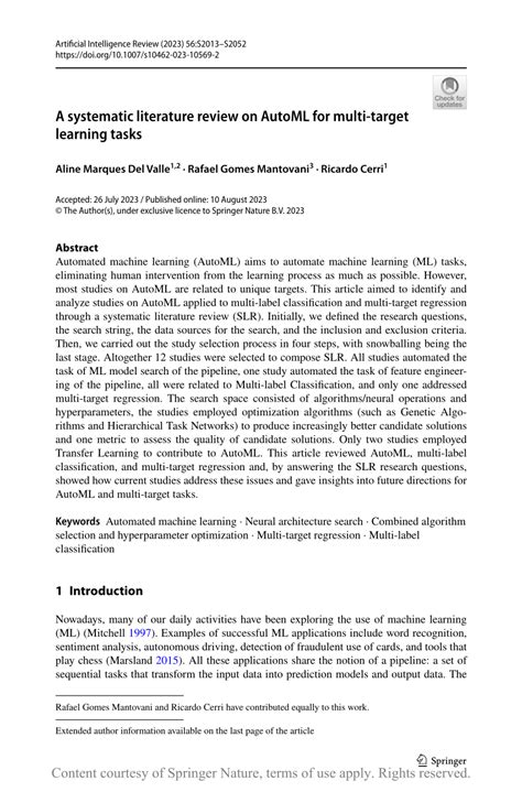 A Systematic Literature Review On Automl For Multi Target Learning Tasks Request Pdf