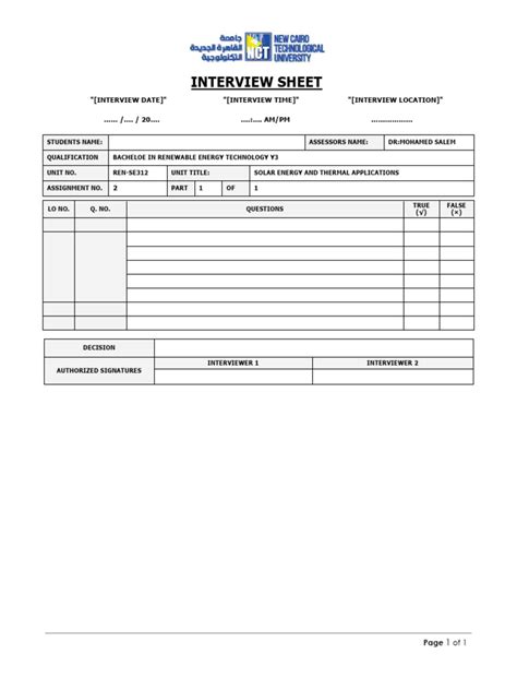 Interview Sheet Template Pdf