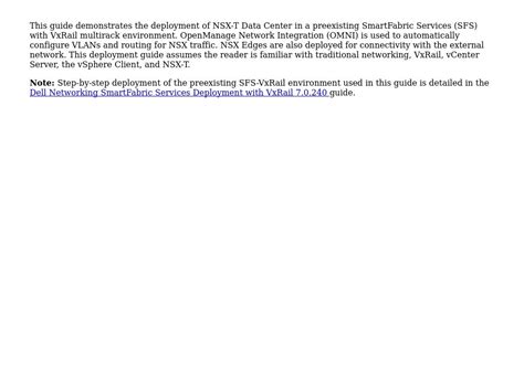 Purpose Of This Guide Dell Networking Smartfabric Services Deployment For Vmware Nsx T 3 2