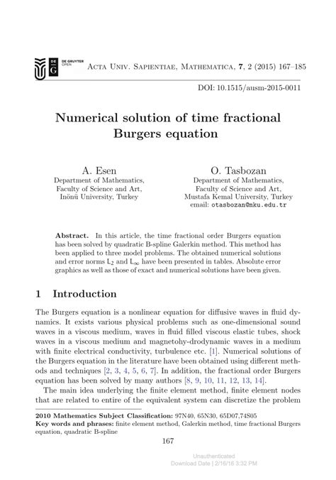 Pdf Numerical Solution Of Time Fractional Burgers Equation